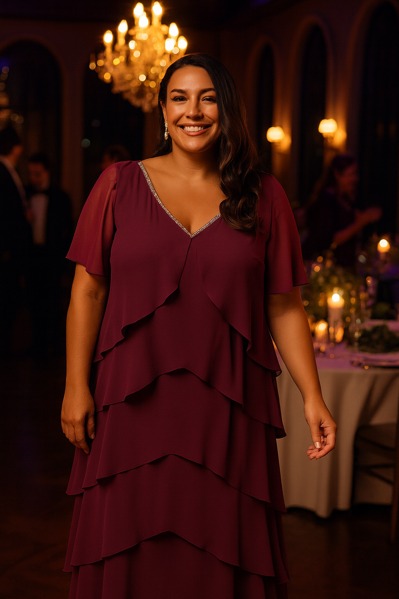 Layla Jones Layered Midi Dress in Mulberry LJ0627