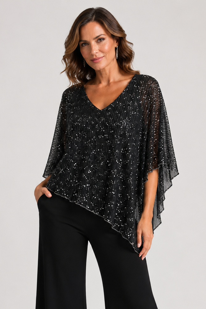 Kleio Overlay Top in Black Silver Foil