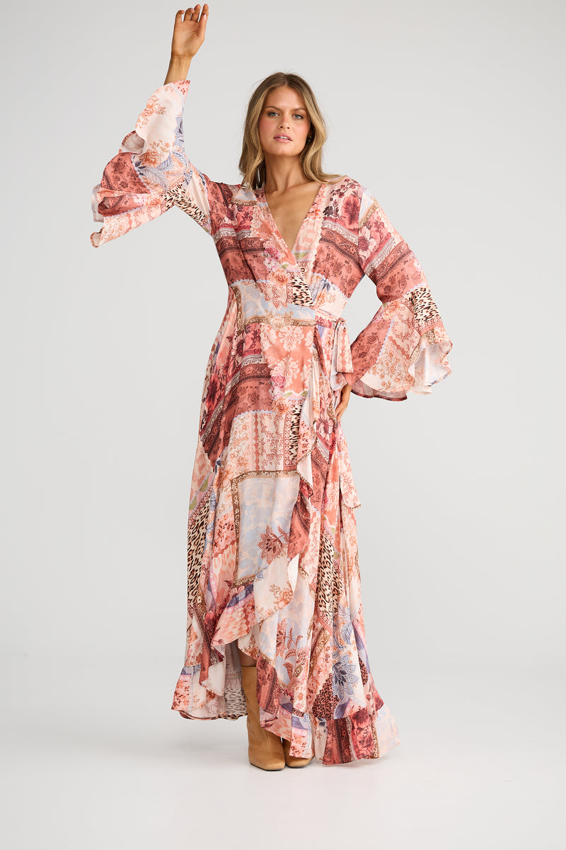 Talisman Carly Wrap Dress in Nomad Patchwork