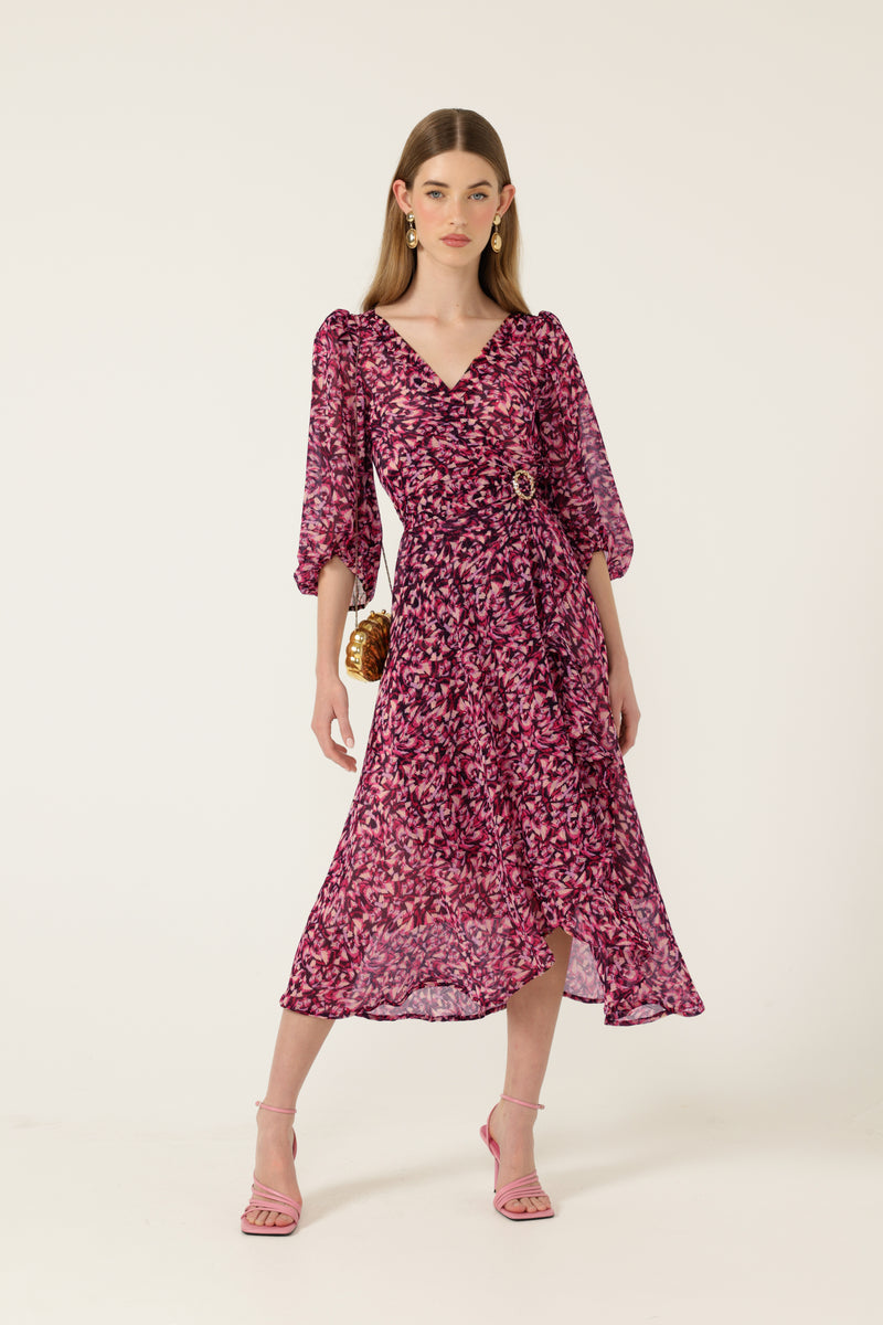 Sacha Drake Zora Wrap Dress in Pink Lilac Feather